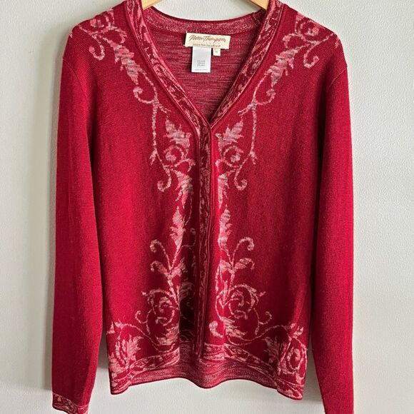 Vintage | Sweaters | Y2k Norm Thompson Red Floral Cardigan Filigree ...